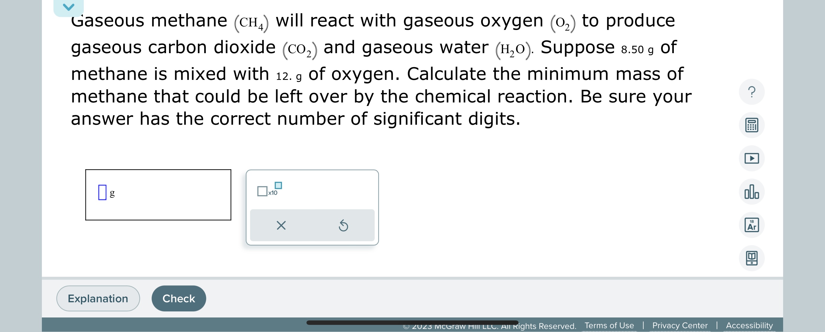 Solved Gaseous methane (CH4) ﻿will react with gaseous oxygen | Chegg.com