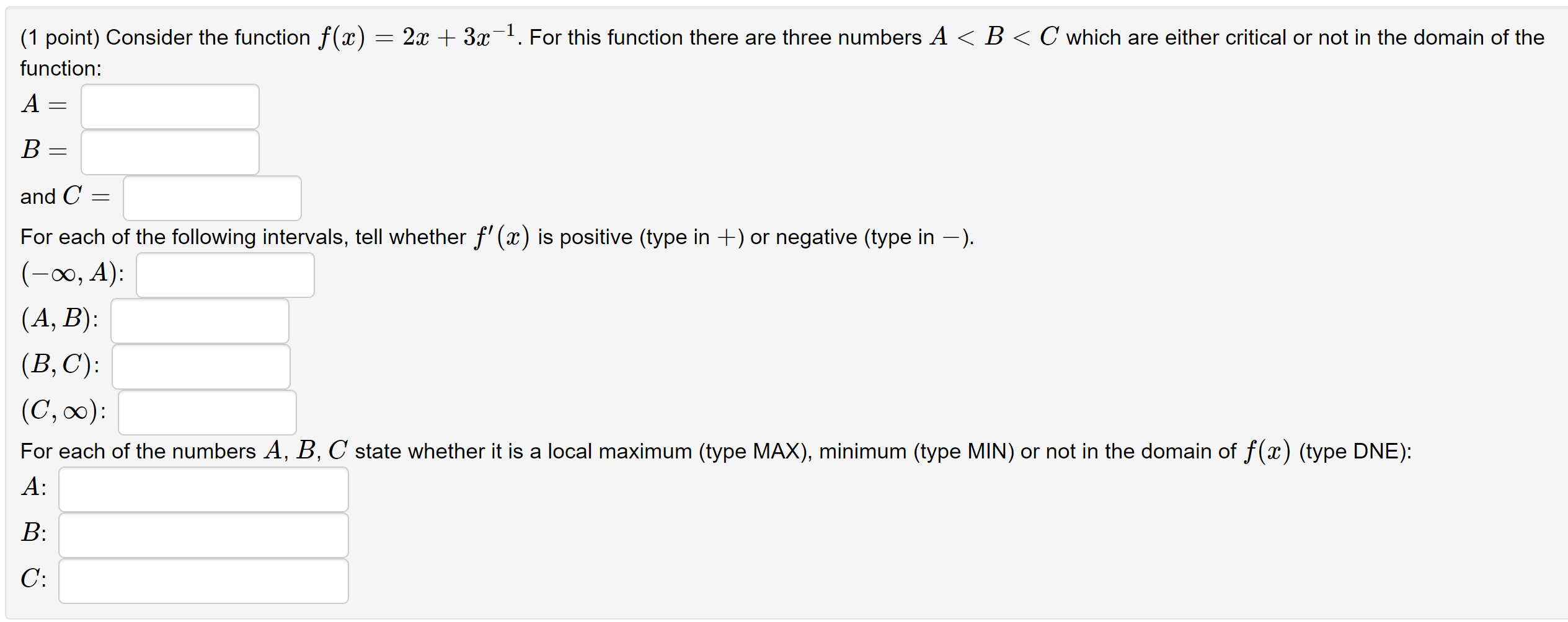 Solved (1 point) Consider the function f(x)=2x+3x−1. For | Chegg.com