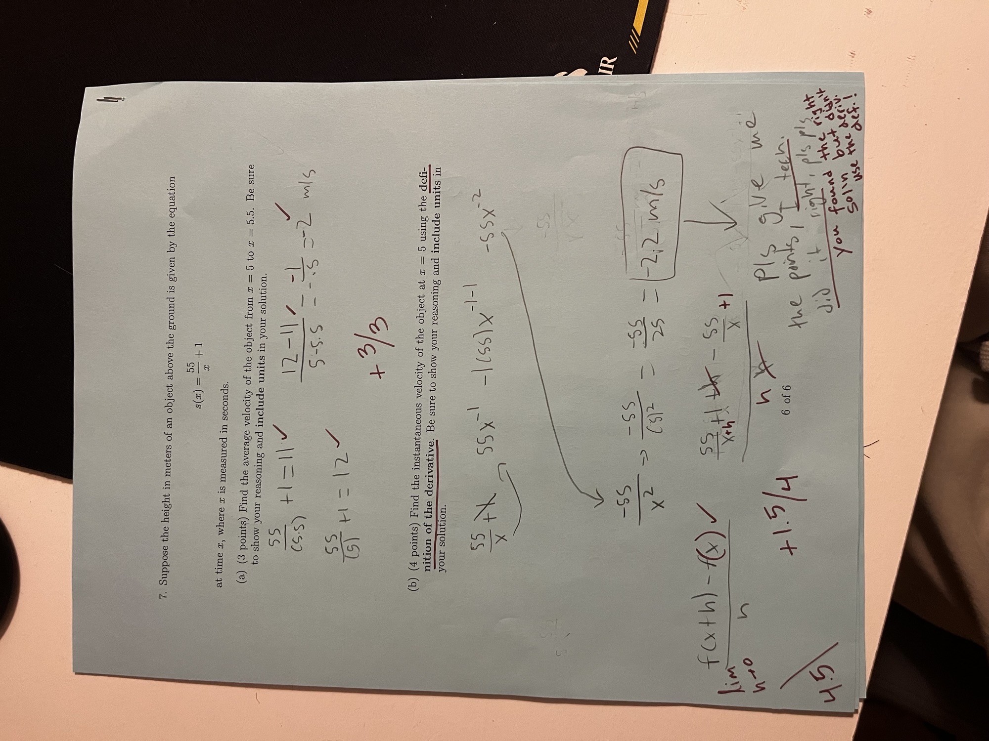 Solved 7. Suppose the height in meters of an object above | Chegg.com