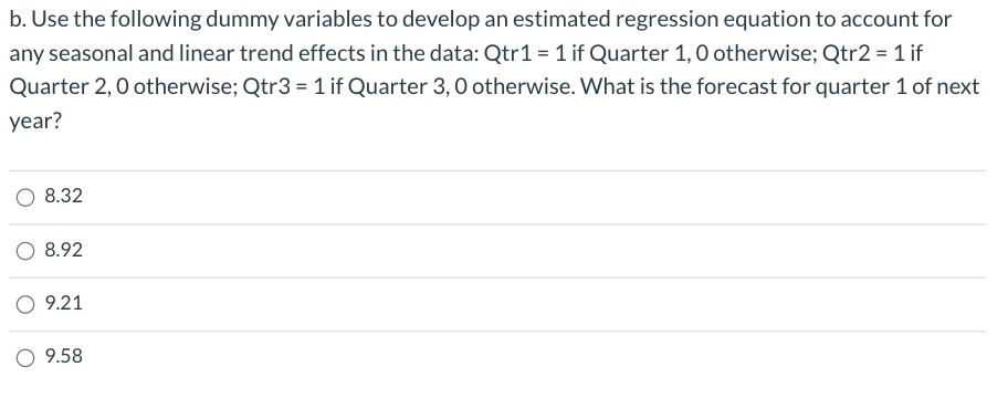 b. Use the following dummy variables to develop an | Chegg.com