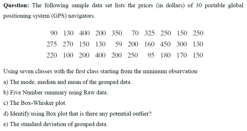 Solved Question: The following sample data set lists the | Chegg.com Solved Question: The following sample data set lists the | Chegg.com