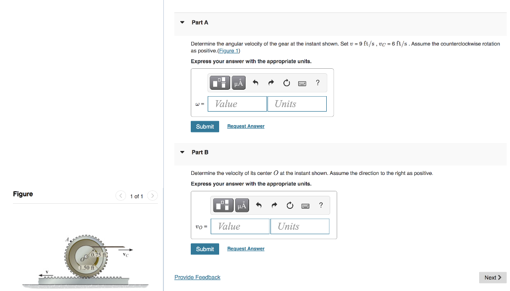 Solved Part A Determine The Angular Velocity Of The Gear At