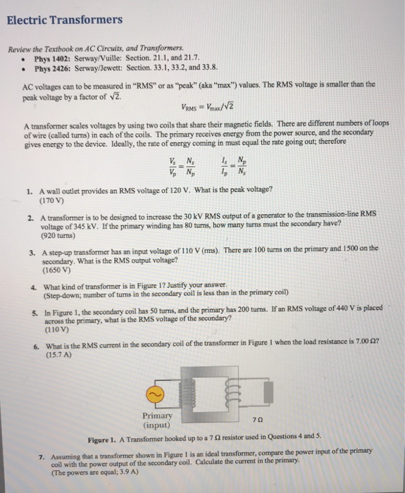 Solved Electric Transformers Review the Textbook on AC | Chegg.com