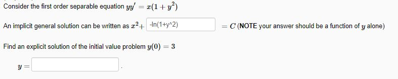 Solved Consider The First Order Separable Equation