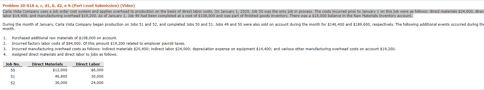 Solved Problem 20-01A a, c, di, b, d2, e-h (Part Level | Chegg.com