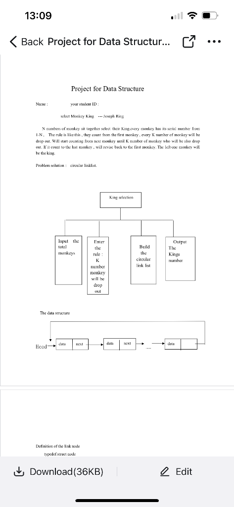 Project for Data Structure Name : your student ID : | Chegg.com