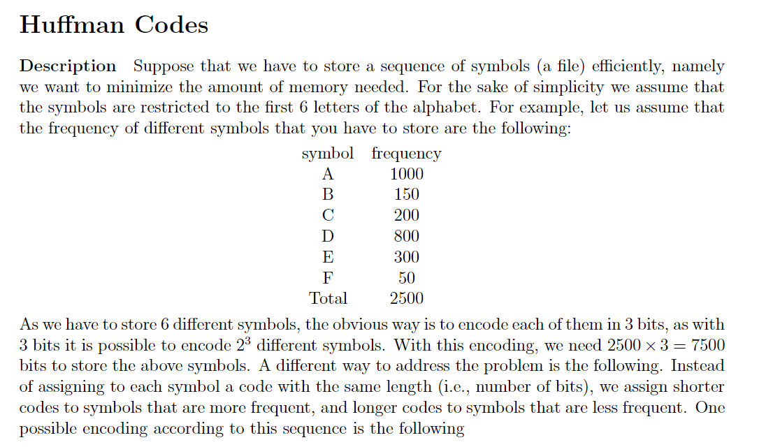 Solved Huffman Codes Description Suppose that we have to | Chegg.com