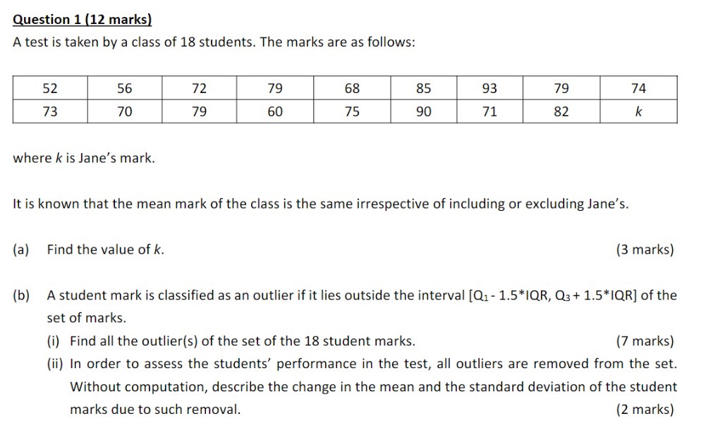 Solved A test is taken by a class of 18 students. The marks | Chegg.com