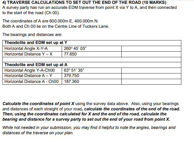 Solved 4) TRAVERSE CALCULATIONS TO SET OUT THE END OF THE | Chegg.com
