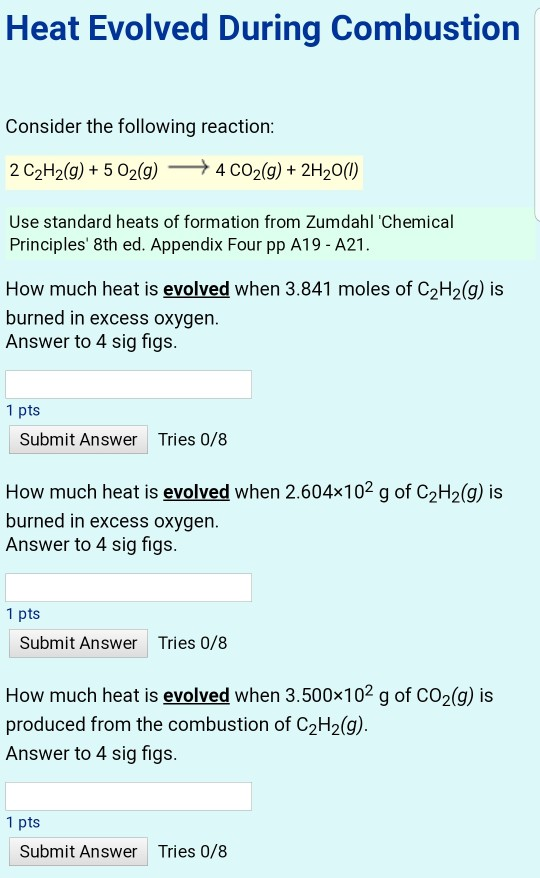 Solved Heat Evolved During Combustion Consider the following | Chegg.com