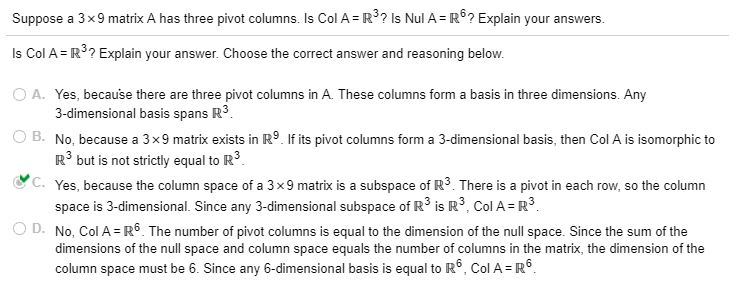 Solved suppose a 3x9 matrix A. Q: Why is C the answer? And | Chegg.com