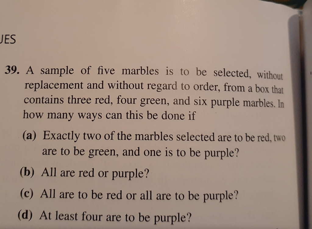 Solved JES 39. A sample of five marbles is to be selected, | Chegg.com