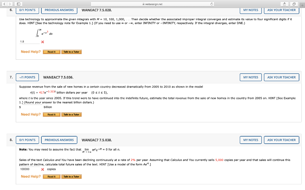Solved webassign.net 6. 0/1 POINTS || PREVIOUS ANSWERS | Chegg.com