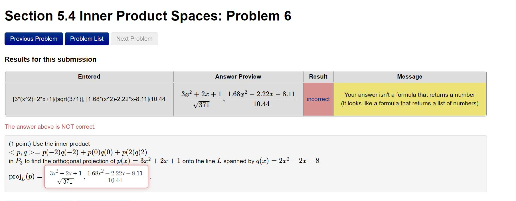 Solved Section 5.4 Inner Product Spaces: Problem 6 Previous | Chegg.com