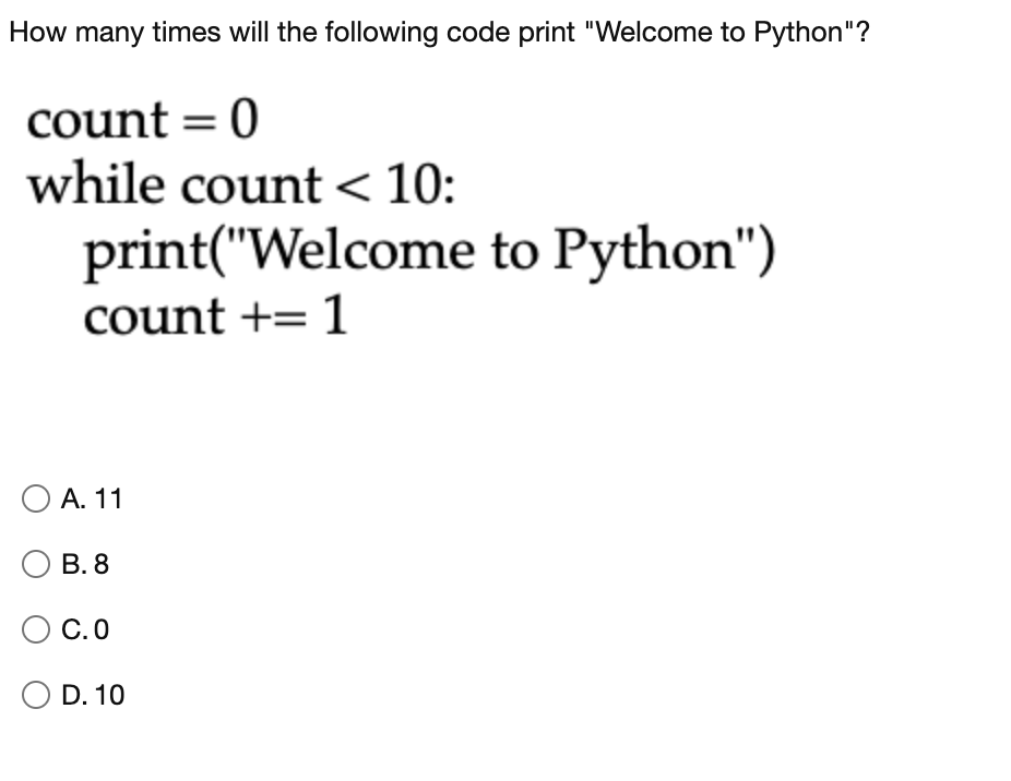 Solved How many times will the following code print "Welcome | Chegg.com