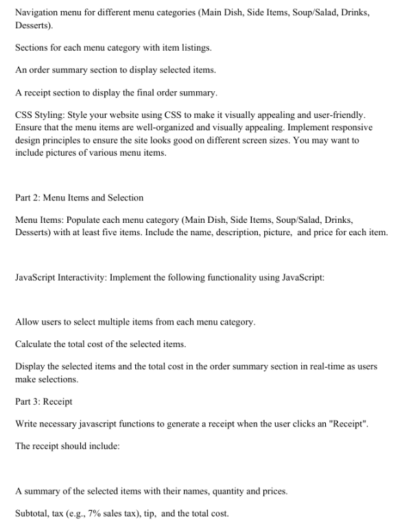 Solved Navigation menu for different menu categories (Main | Chegg.com