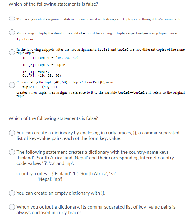 Solved Which of the following statements is false? The += | Chegg.com