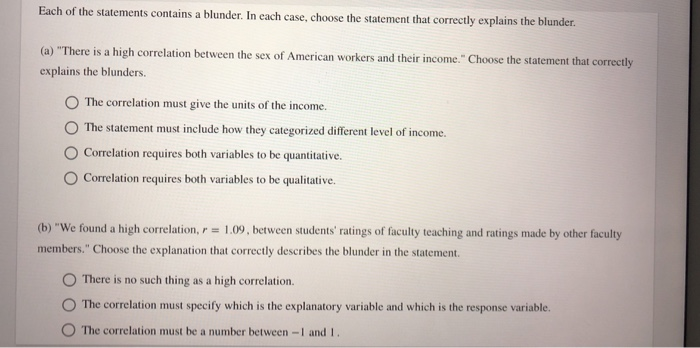 Solved Each of the statements contains a blunder. In each | Chegg.com