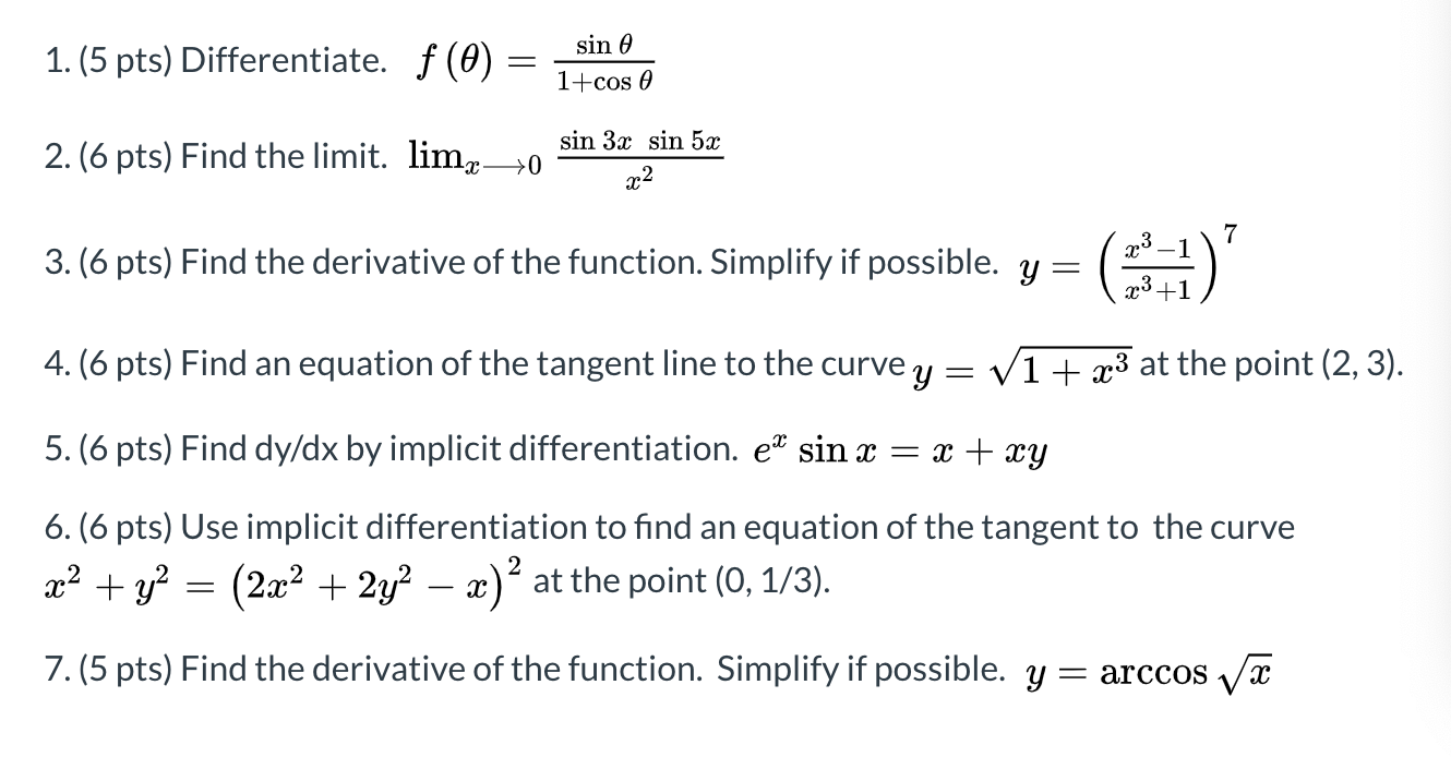 Solved 1. (5 pts) Differentiate. f(0) = sin e 1+cos e sin 3x | Chegg.com Solved 1. (5 pts) Differentiate. f(0) = sin e 1+cos e sin 3x | Chegg.com
