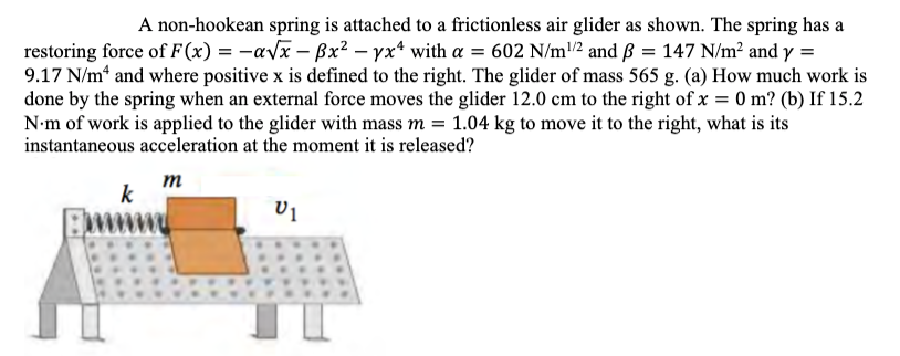 Solved A non-hookean spring is attached to a frictionless | Chegg.com