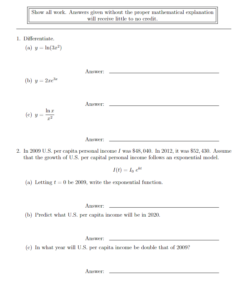 Solved Show all work. Answers given without the proper | Chegg.com