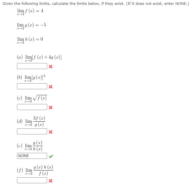 Solved limx→2f(x)=4limx→2g(x)=−5limx→2h(x)=0 (a) | Chegg.com