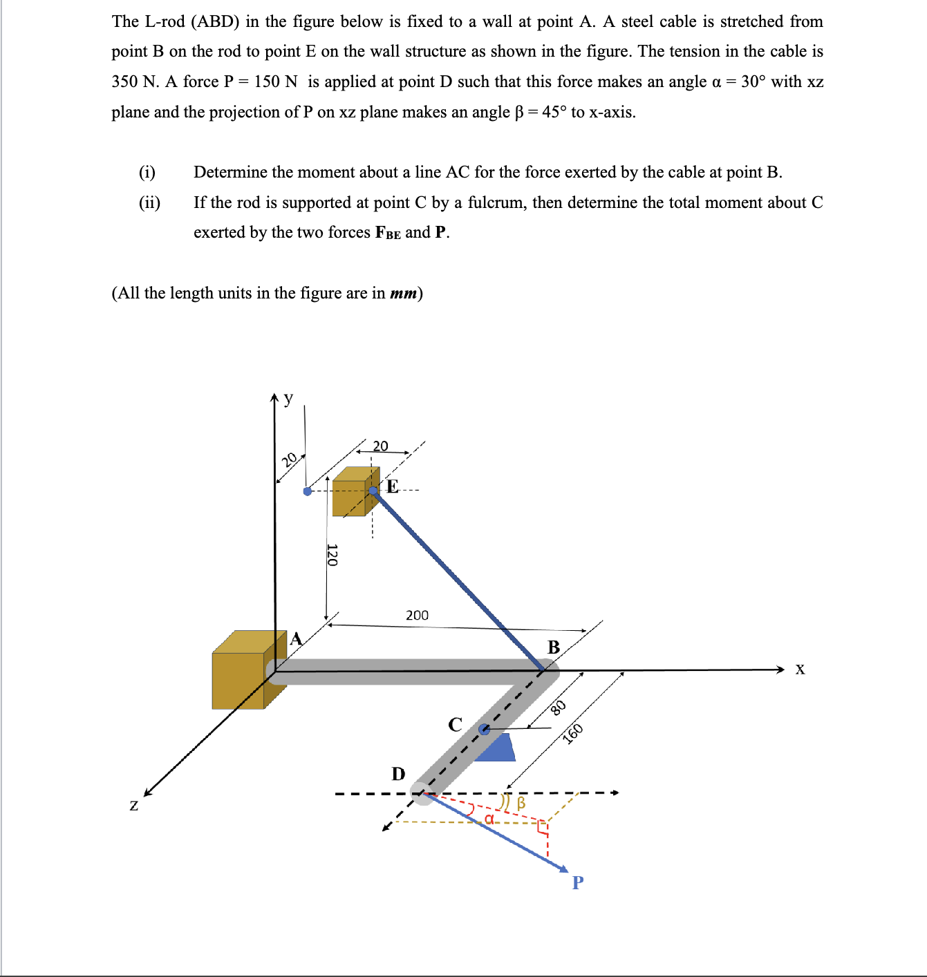 Solved The L-rod (ABD) in the figure below is fixed to a | Chegg.com