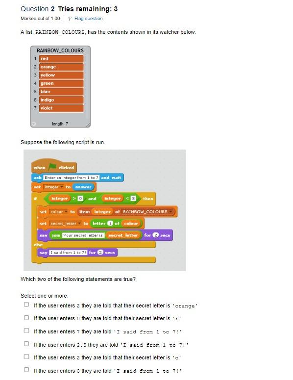 Solved A list, RAINBOW_COLOURS, has the contents shown in | Chegg.com