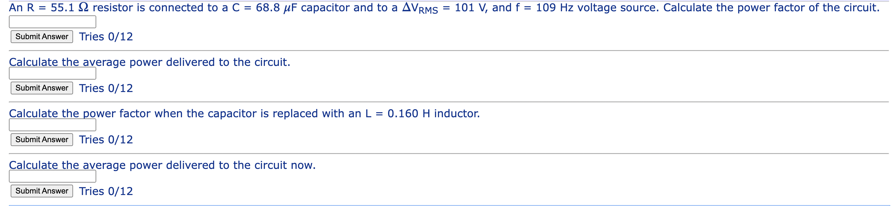 Solved An R=55.1Ω resistor is connected to a C=68.8μF | Chegg.com