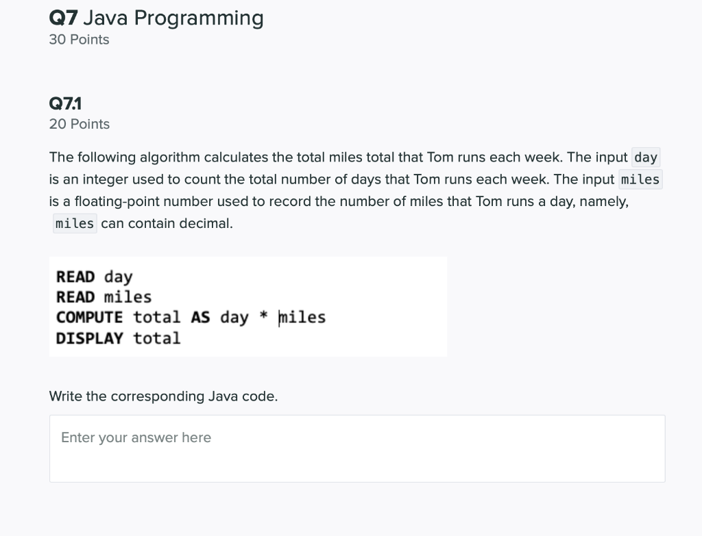 Solved Q7 Java Programming 30 Points Q7.1 20 Points The | Chegg.com