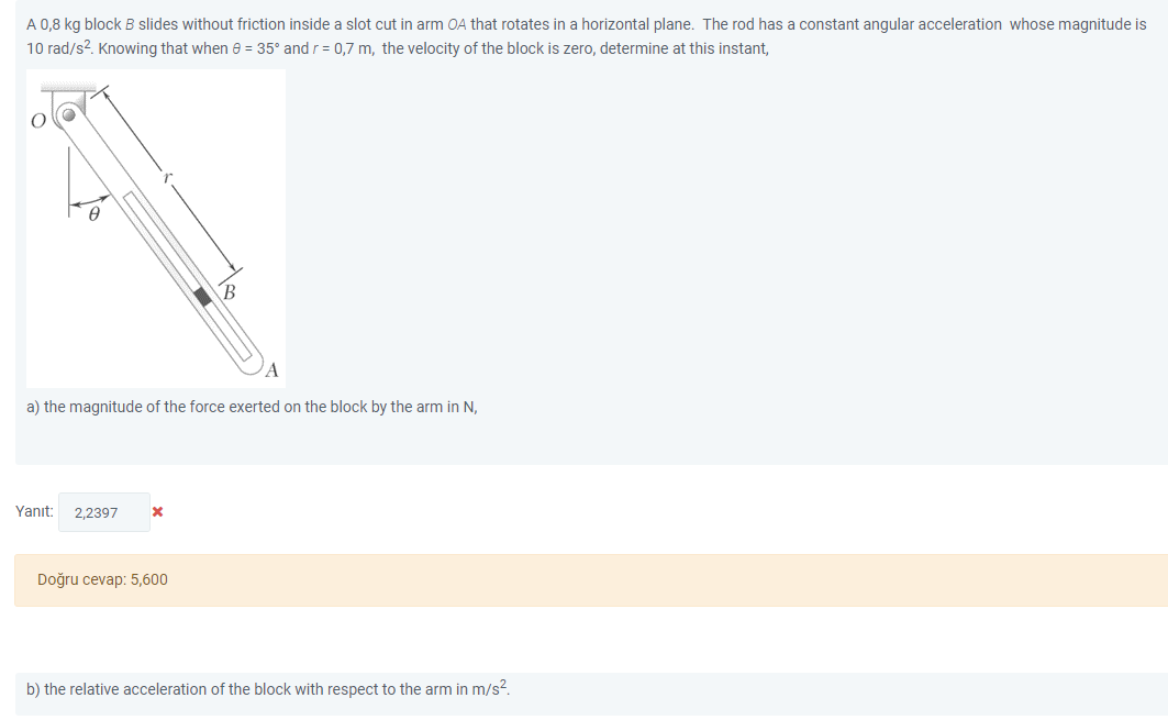 Solved A 0,8 kg block B slides without friction inside a | Chegg.com