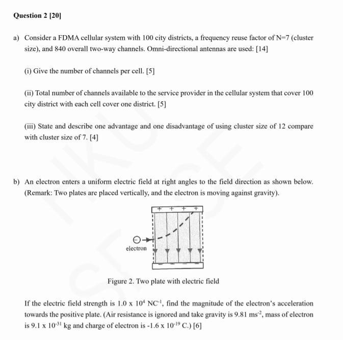 Solved Question 2 [20] a) Consider a FDMA cellular system | Chegg.com