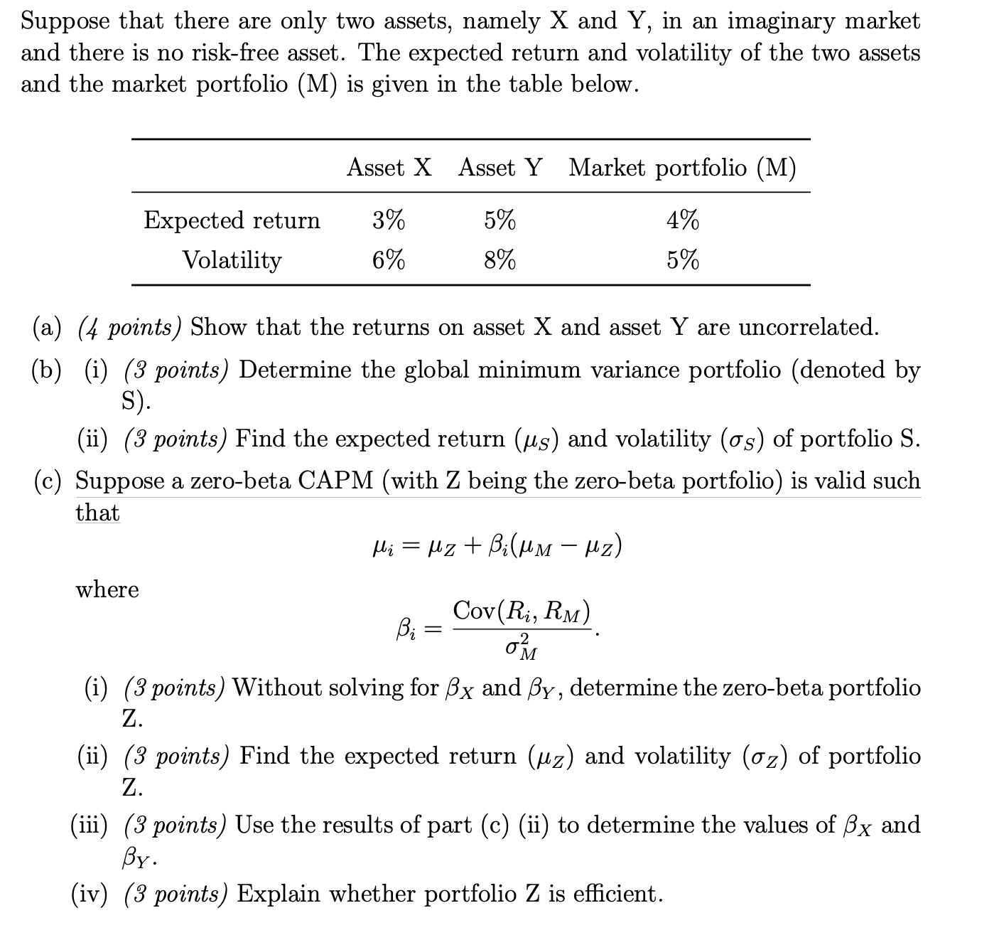 Solved Suppose that there are only two assets, namely X and | Chegg.com