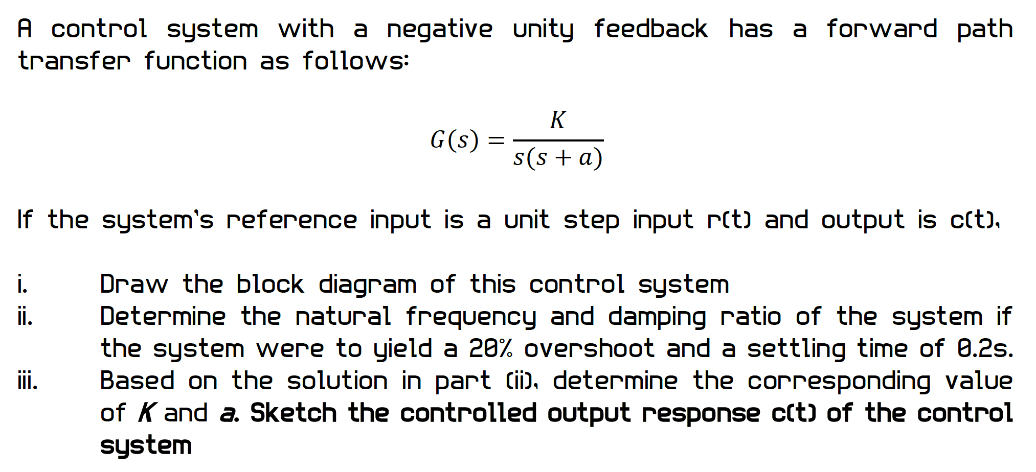 Solved A control system with a negative unity feedback has a | Chegg.com