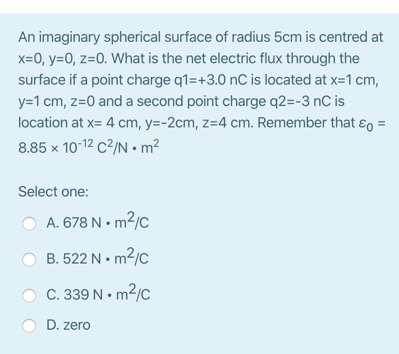 Solved An imaginary spherical surface of radius 5cm is | Chegg.com
