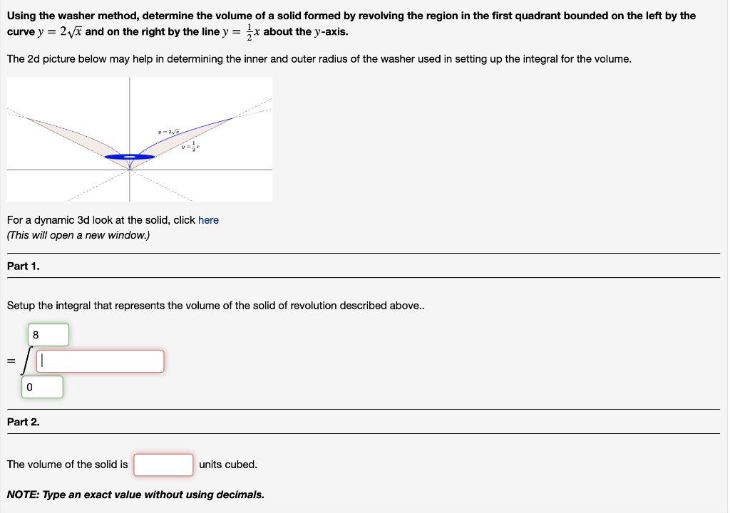 Solved Using the washer method, determine the volume of a | Chegg.com