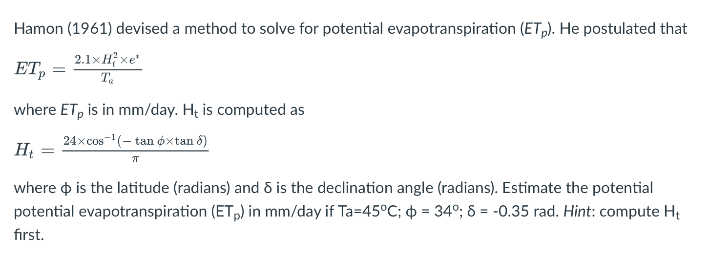 Solved Hamon (1961) devised a method to solve for potential | Chegg.com