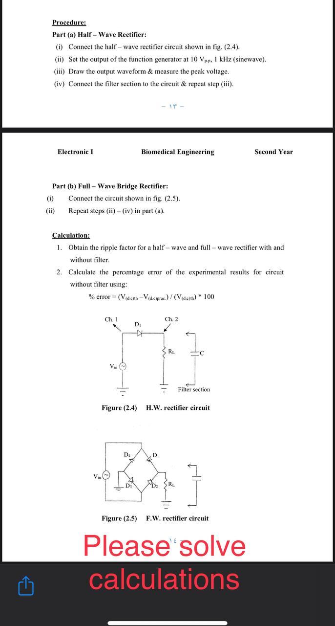 Solved Procedure: Part (a) Half-Wave Rectifier: (i) Connect | Chegg.com