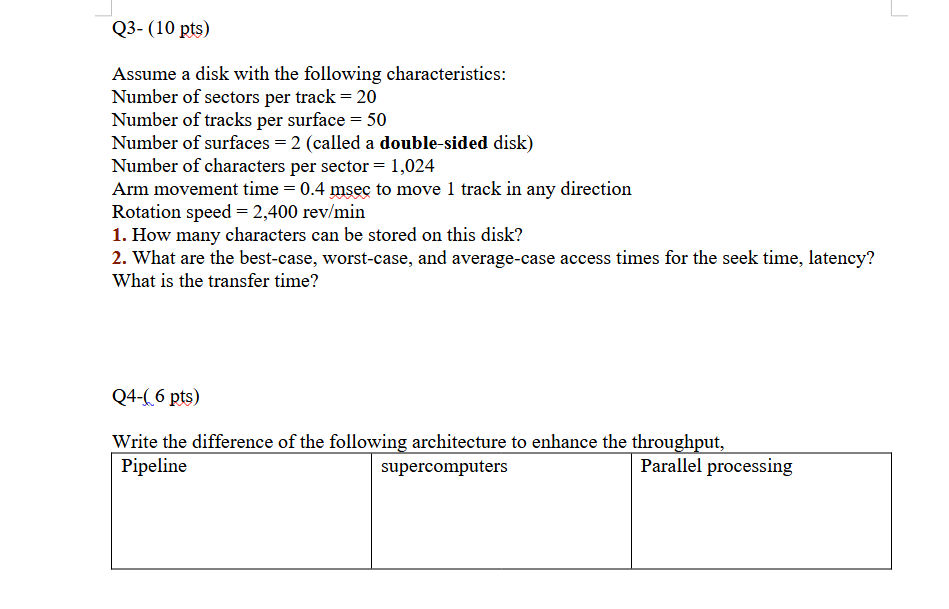 Solved Assume a disk with the following characteristics: | Chegg.com