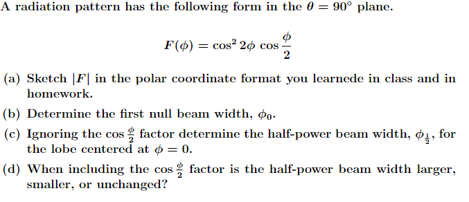 Solved A radiation pattern has the following form in the | Chegg.com