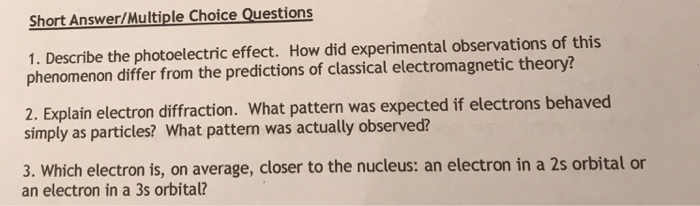 Solved Short Answer/Multiple Choice Questions 1. Describe | Chegg.com