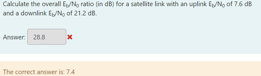 Solved Calculate the overall Eb/N0 ratio (in dB ) for a | Chegg.com
