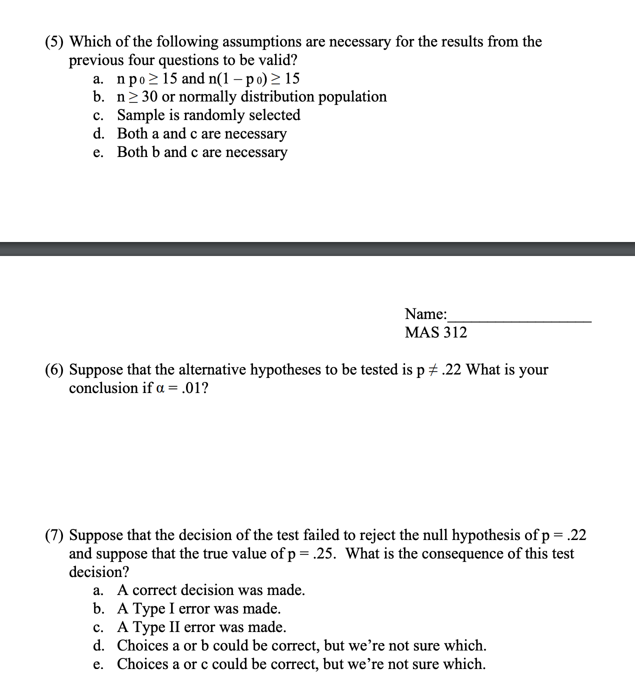 (5) Which of the following assumptions are necessary | Chegg.com