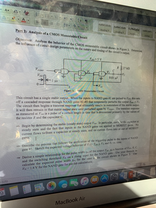 Part 2: Analysis of a CMOS Monostable Clreuit | Chegg.com