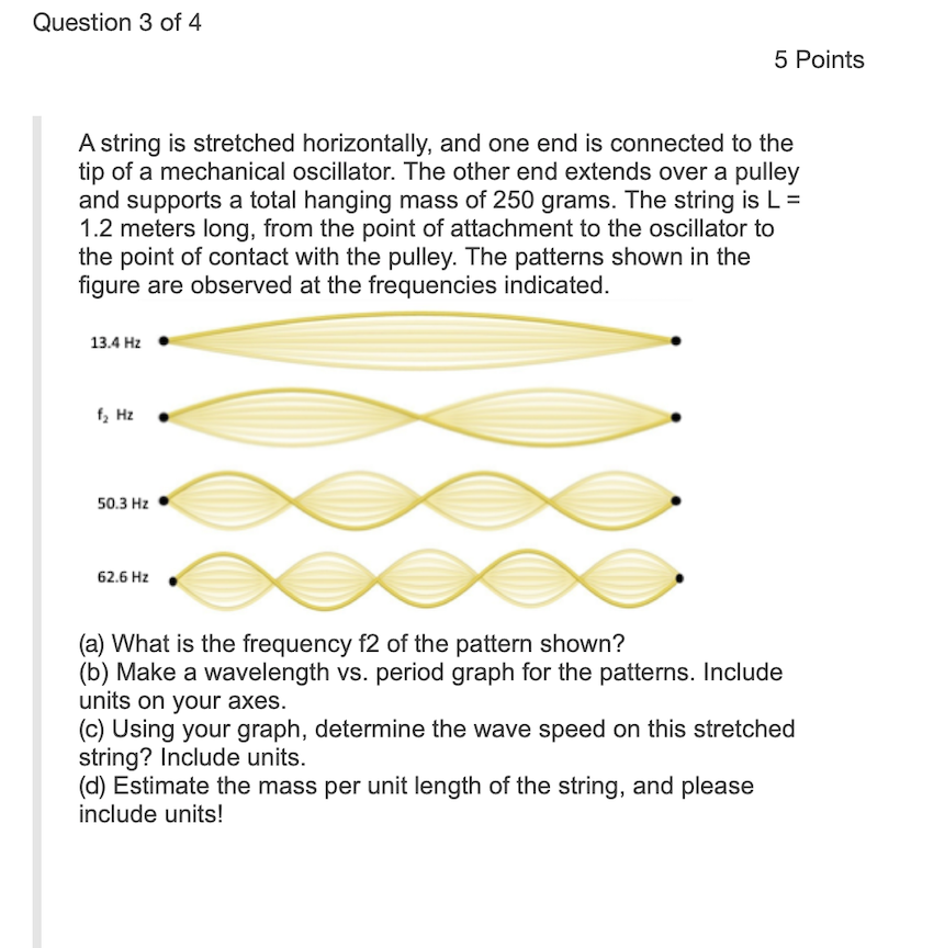 Solved Question 3 of 4 5 Points A string is stretched | Chegg.com