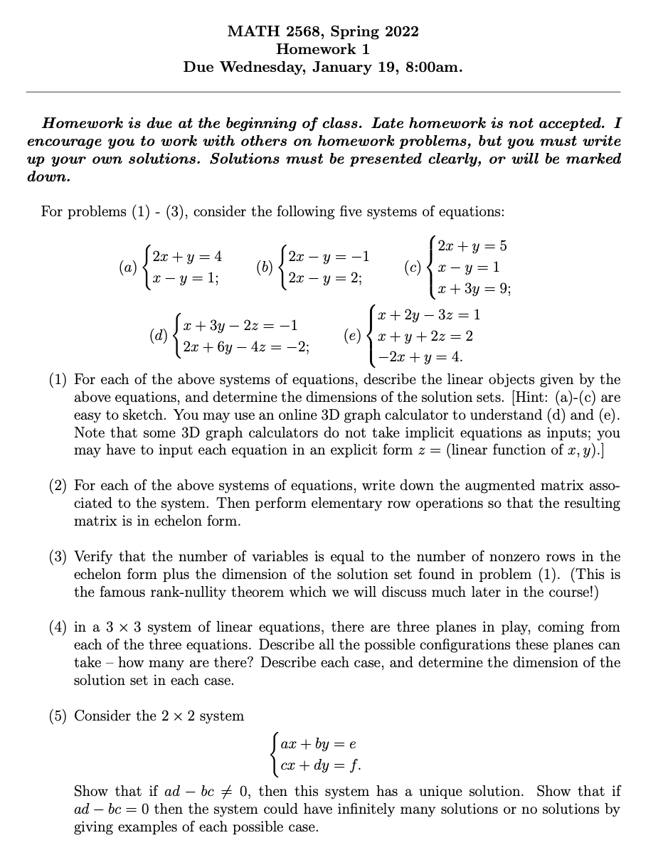 Solved MATH 2568, Spring 2022 Homework 1 Due Wednesday, | Chegg.com Solved MATH 2568, Spring 2022 Homework 1 Due Wednesday, | Chegg.com
