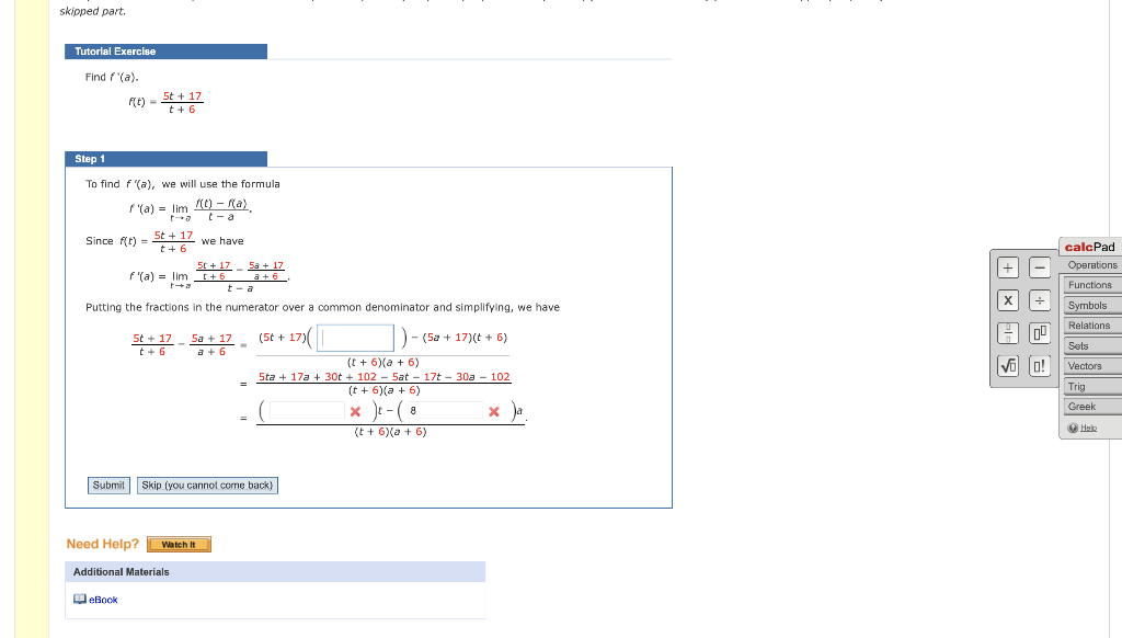 Solved skipped part Tutorial Exercise Find f'(a). f(t t + 6 | Chegg.com