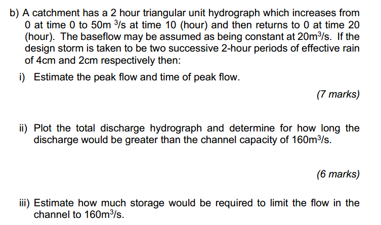 Solved b) A catchment has a 2 hour triangular unit | Chegg.com