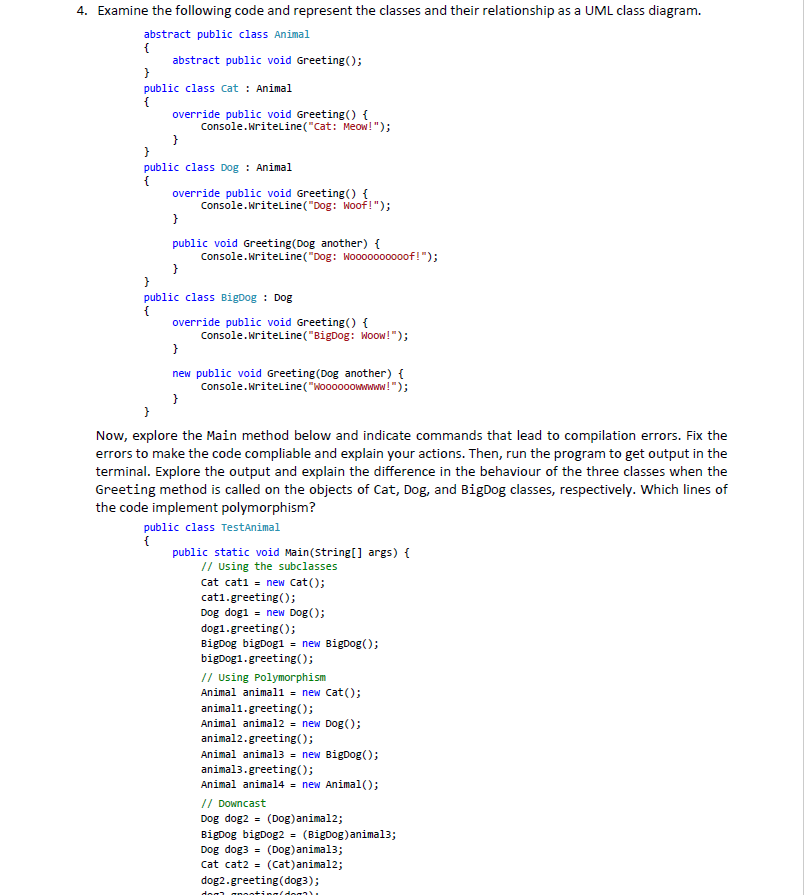 Solved 4. Examine the following code and represent the | Chegg.com
