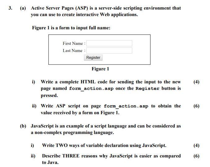 Solved 3. (a) Active Server Pages (ASP) is a server-side | Chegg.com
